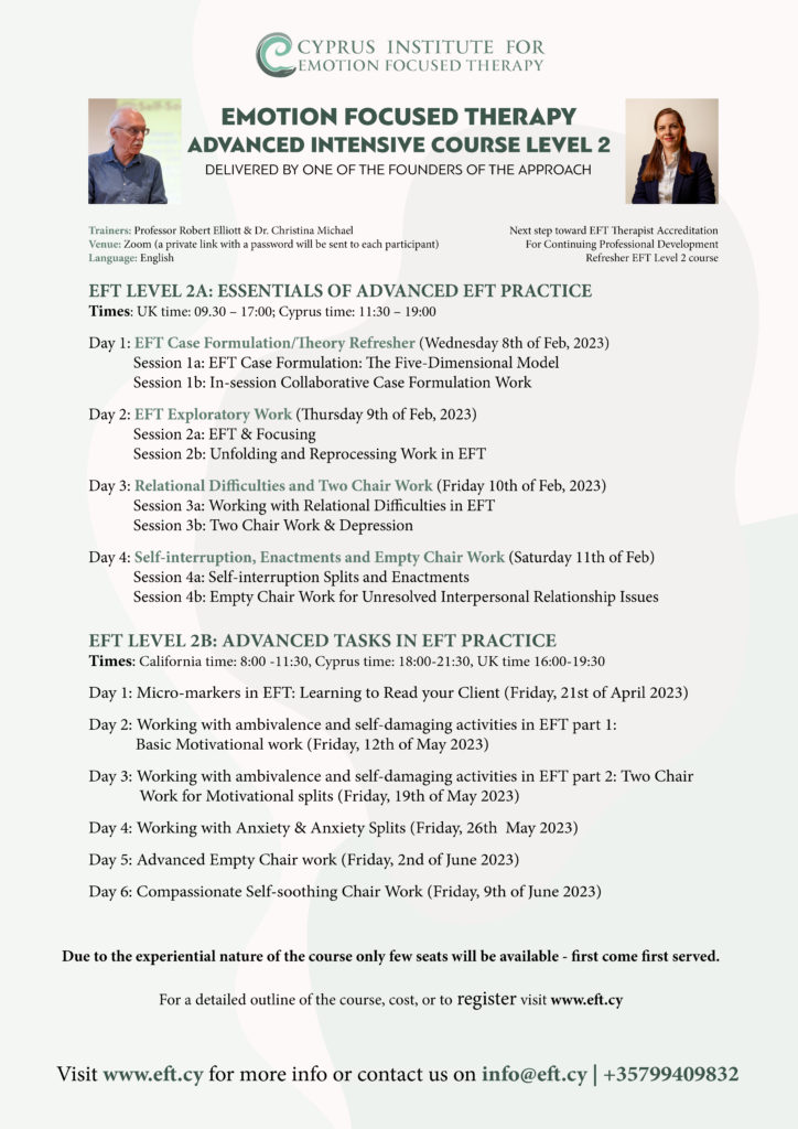 2023 Level 2 Eft Training Cyprus Institute For Emotion Focused Therapy